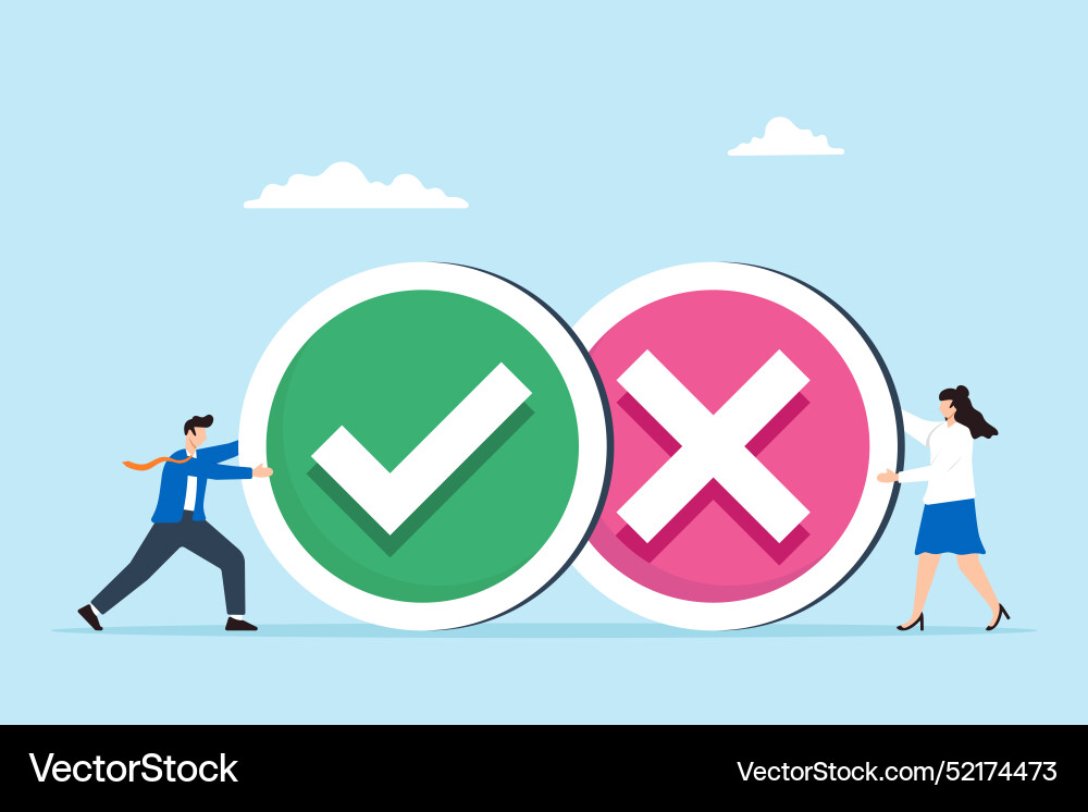 Two business people holding pros and cons right Vector Image