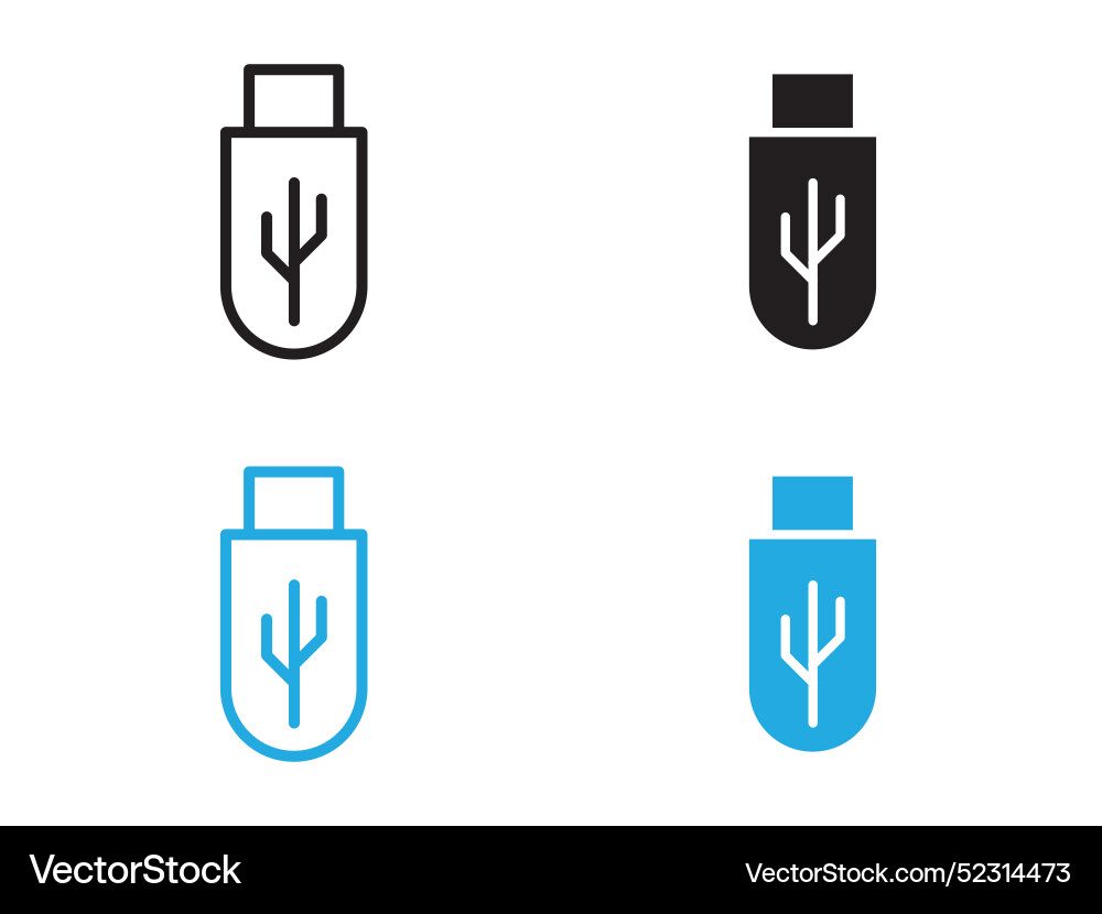 Usb icon black and white outline sign Royalty Free Vector