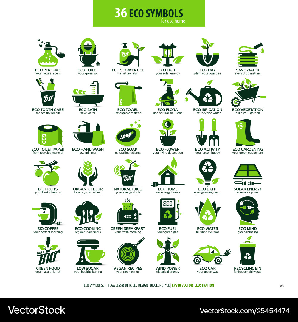 36 symbols for eco home Royalty Free Vector Image