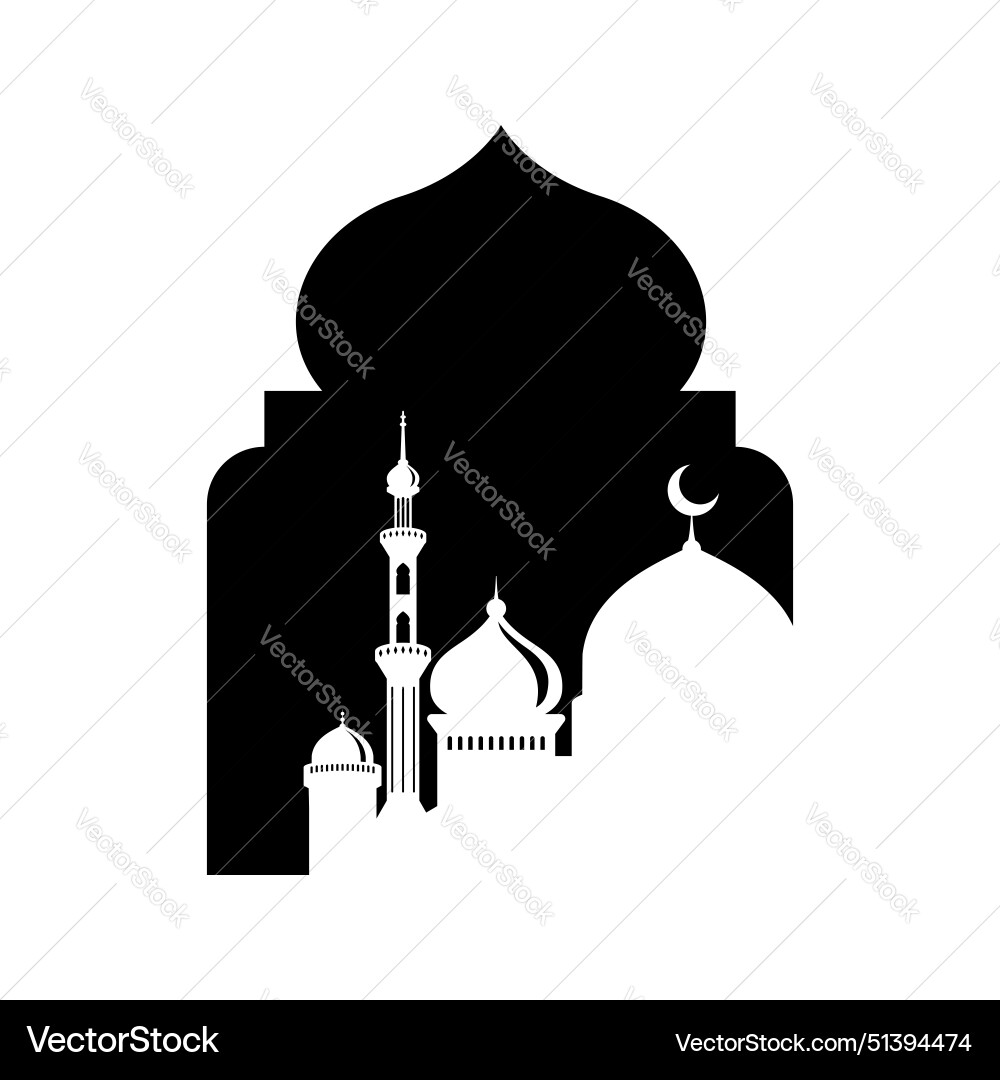 Arabic islamic arch with mosque silhouette Vector Image
