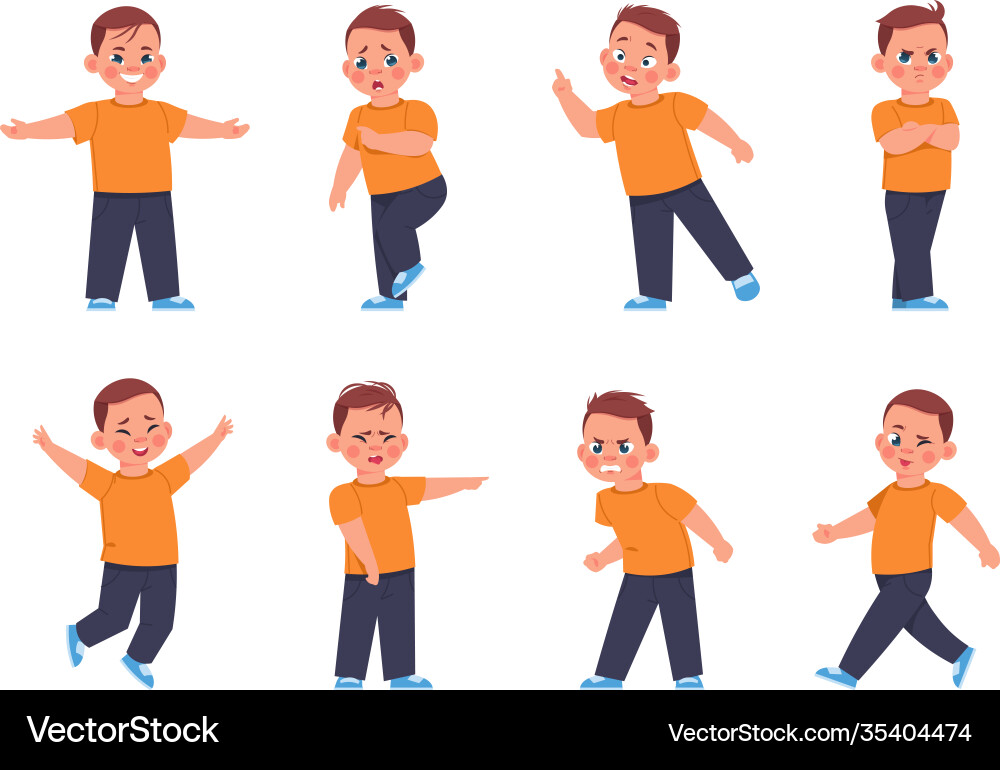 Boy expressions cartoon little kid character Vector Image