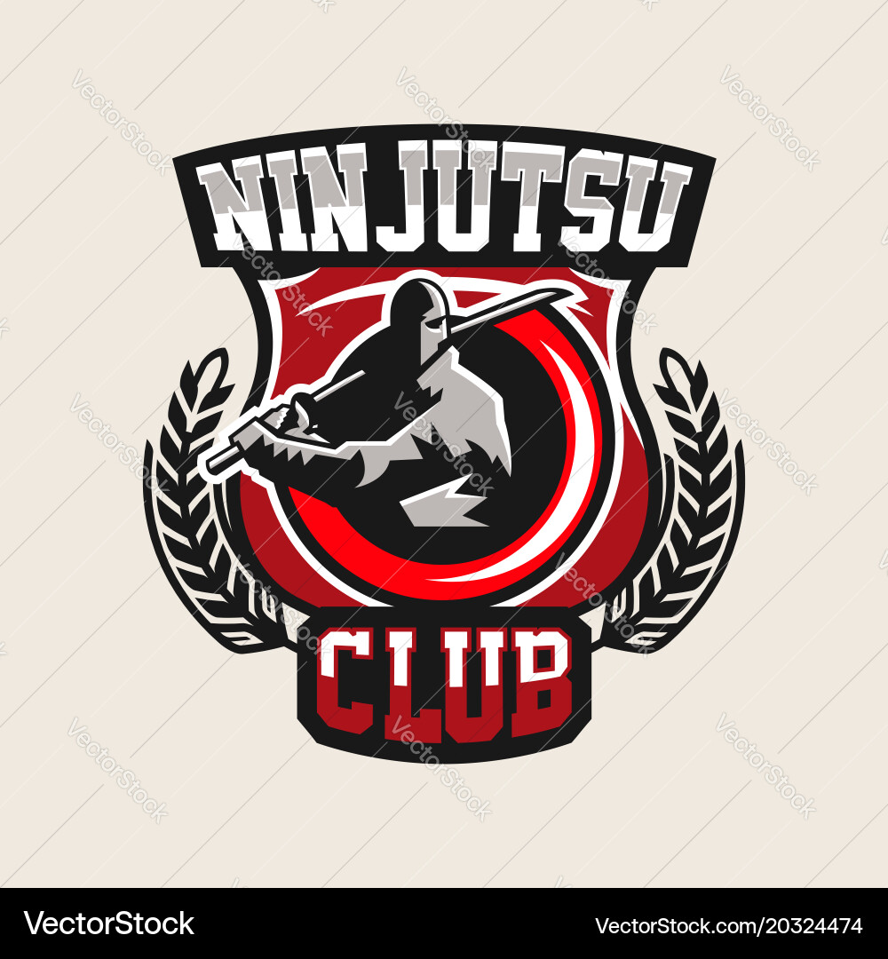 Colorful logo emblem a ninja holding katana Vector Image
