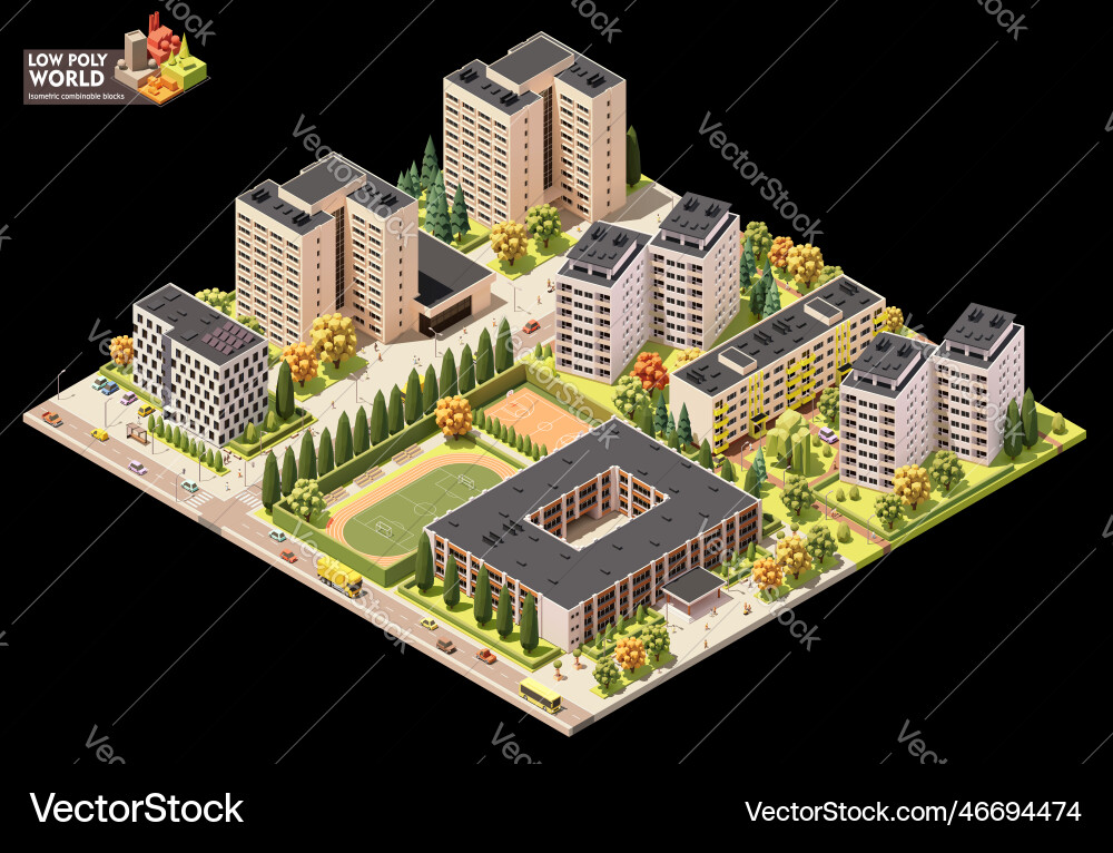 Isometric city residential area map Royalty Free Vector