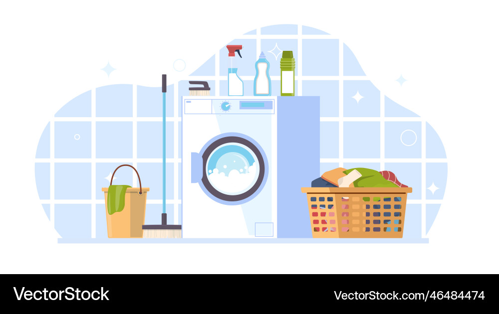 Modern laundry room with washing machine basket Vector Image