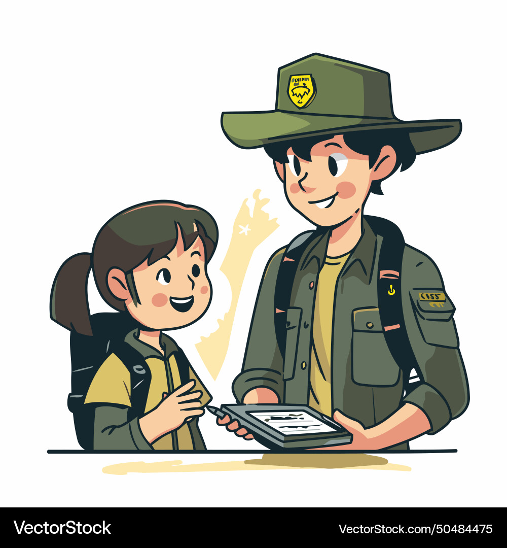 A detective and child with tablet pc Royalty Free Vector