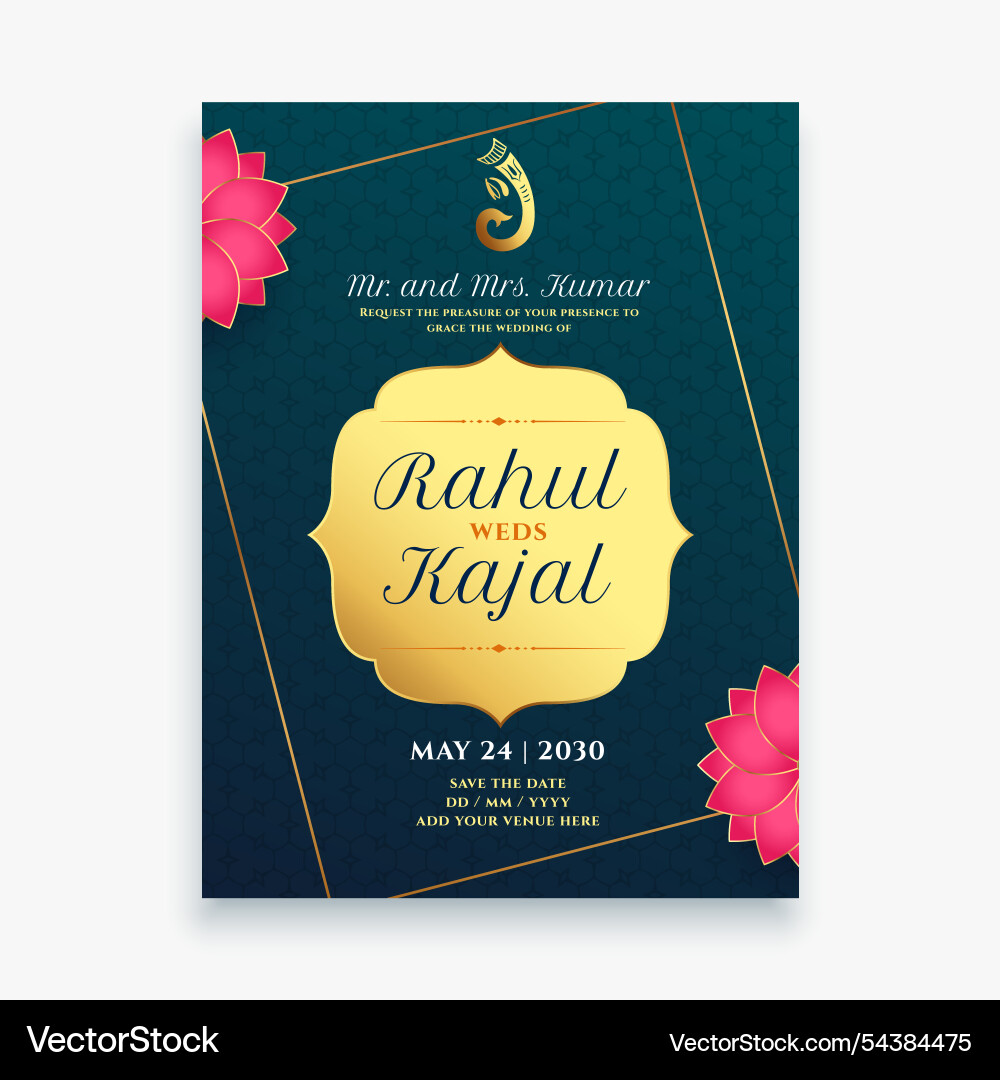 Elegant indian wedding card template Royalty Free Vector