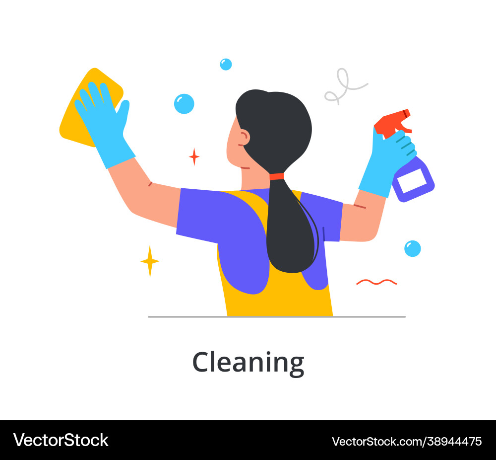 Female cleaning staff member is window Royalty Free Vector