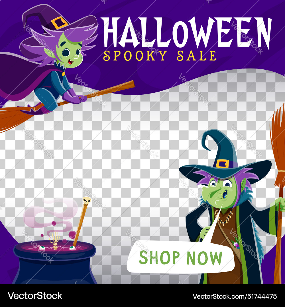 Halloween sale banner template witch and cauldron Vector Image