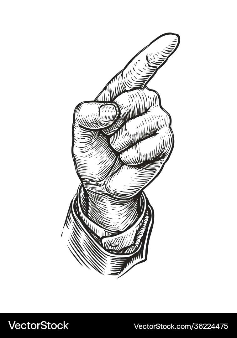 Hand with pointing finger sketch vintage Vector Image