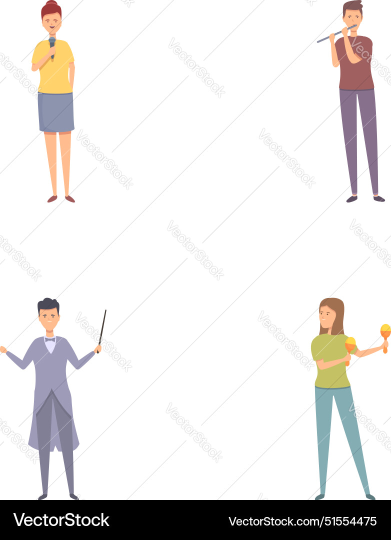 Musical group icons set cartoon people Royalty Free Vector