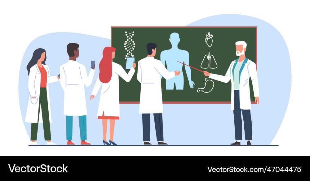 Senior science professor near blackboard leads Vector Image