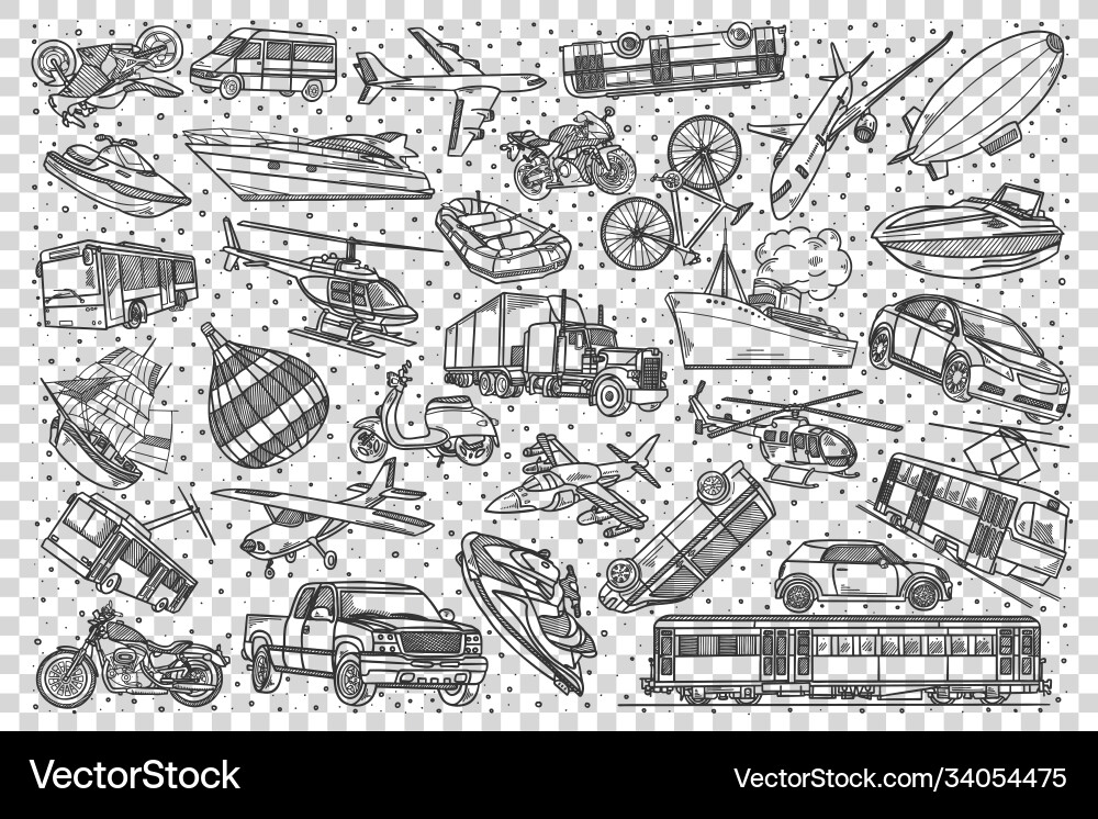 Transport doodle set Royalty Free Vector Image