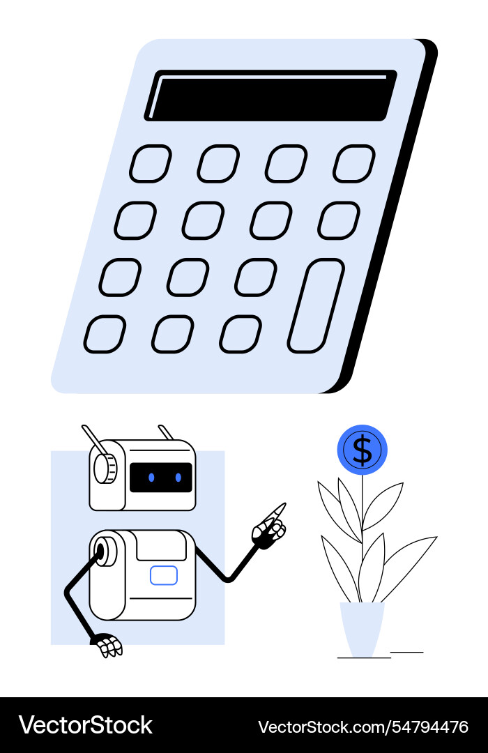 Calculator and robotic assistant with dollar sign Vector Image