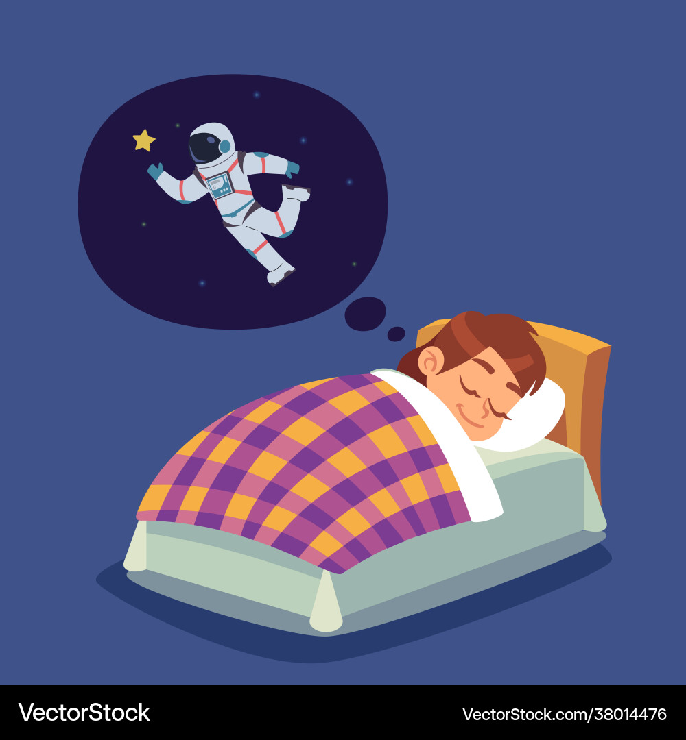 Children sleep kid in bed dreaming Royalty Free Vector Image