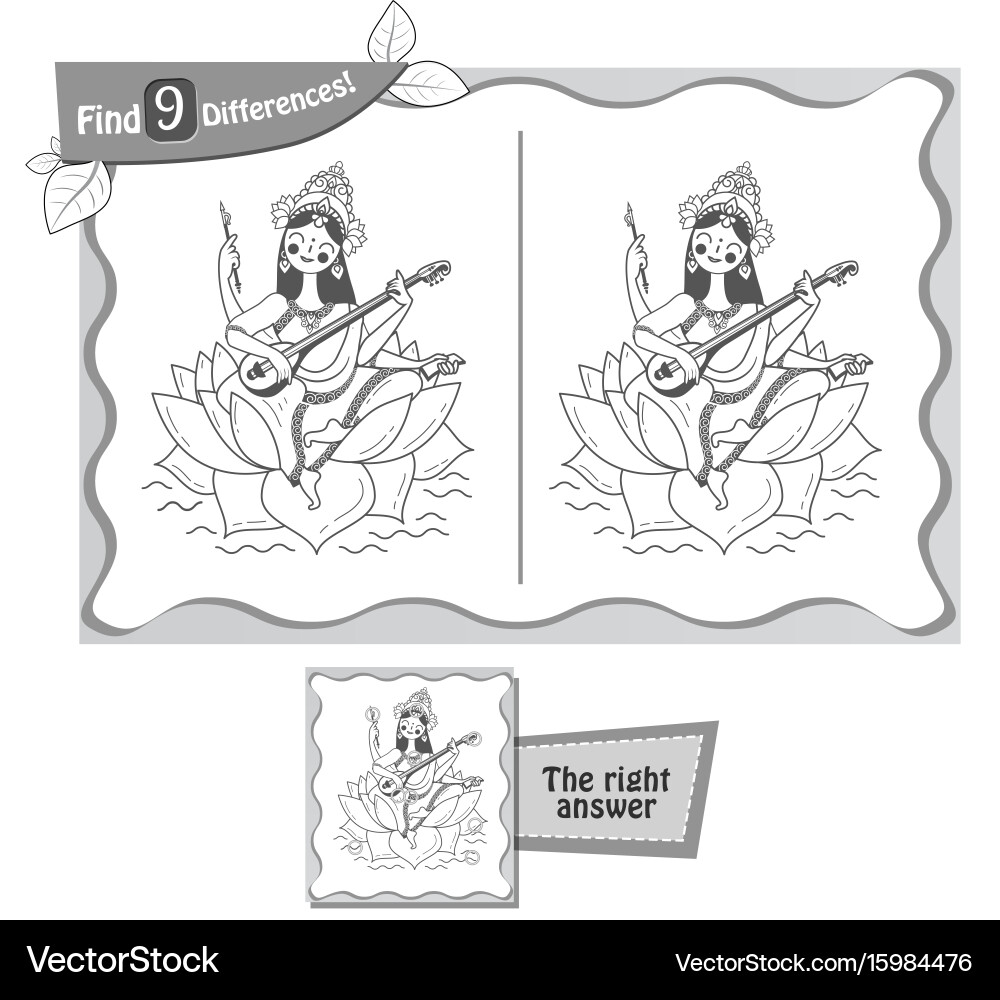 Find 9 differences game saraswati Royalty Free Vector Image