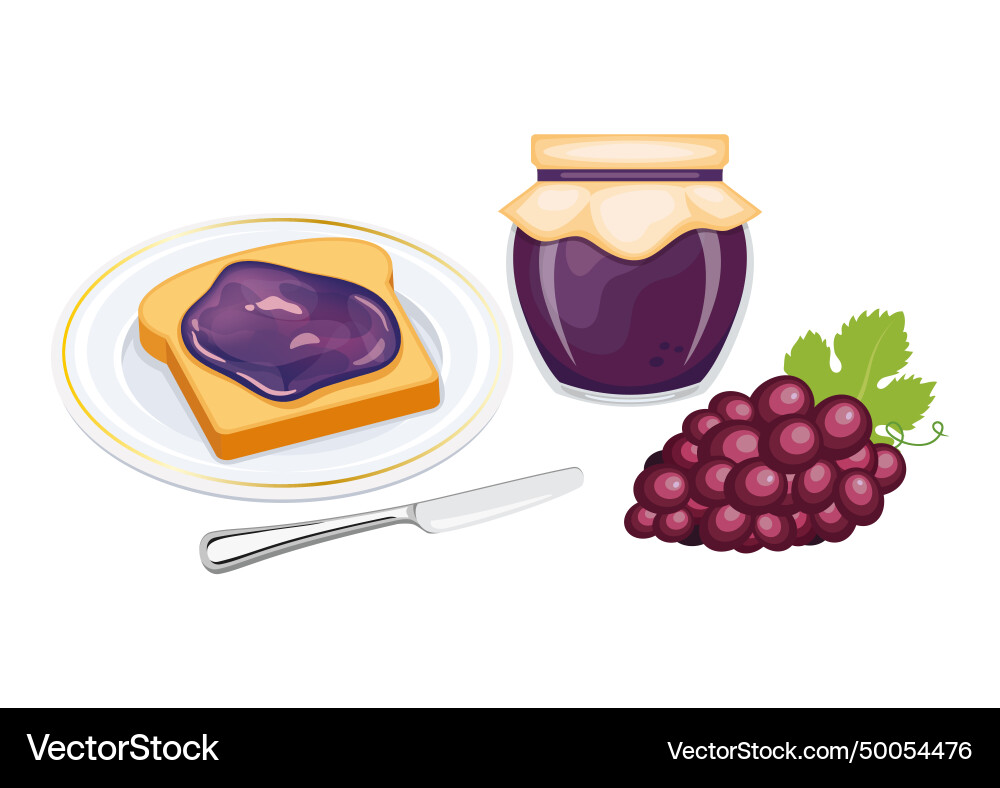 Grape Jam Toast & Jar Set Royalty Free Vector Image