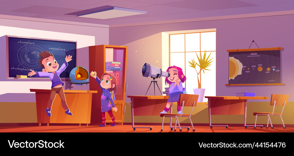 Kids in astronomy lesson school classroom Vector Image