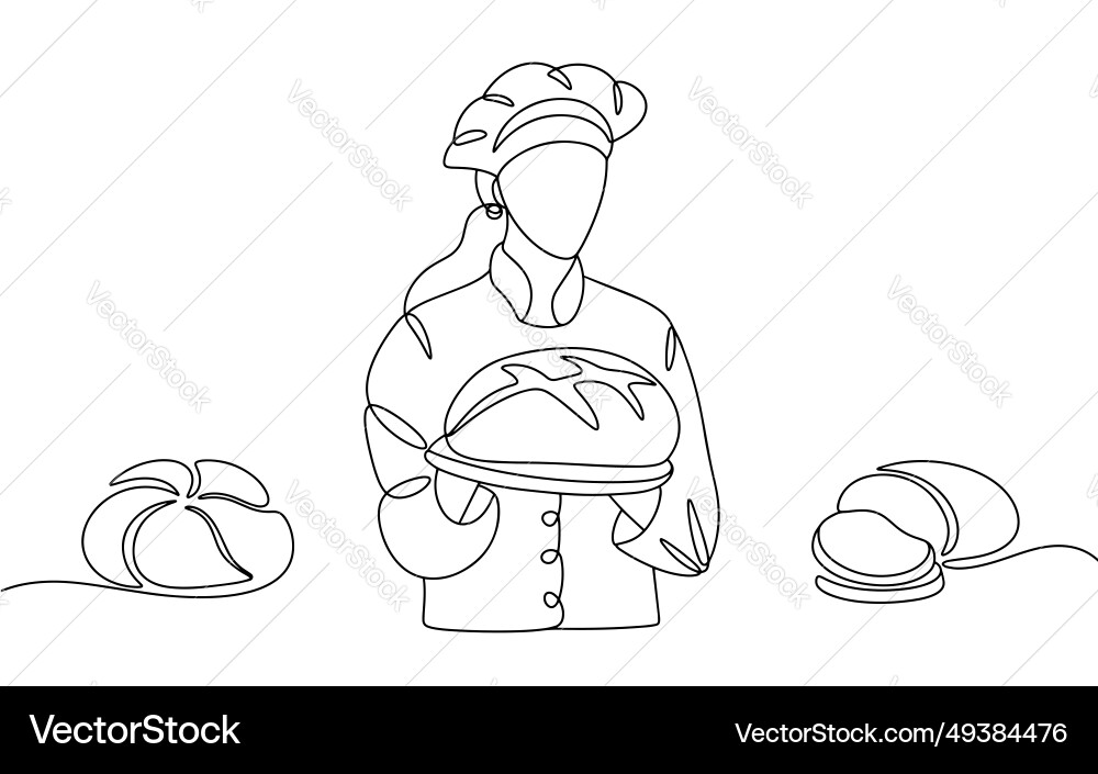 Single Line Baker with Bread Royalty Free Vector Image