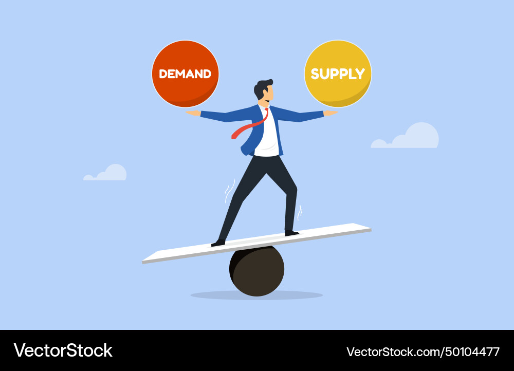 Businessman balancing between supply and demand Vector Image