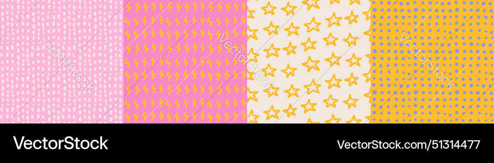 Colorful kiddy seamless patterns set naive hand Vector Image