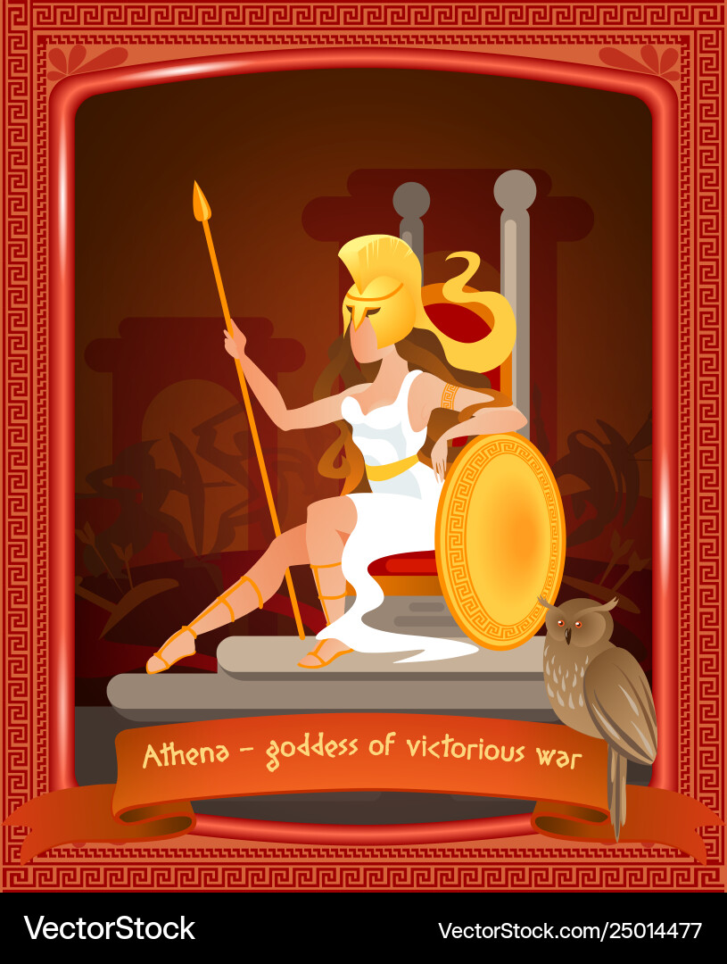 Flache Cartoon athena Göttin siegreich Krieg Vektorbild