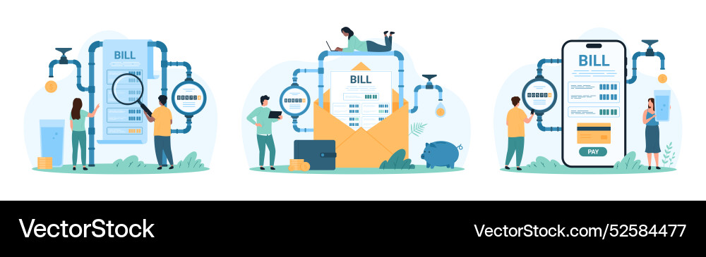 Payment for water supply utility bill set tiny Vector Image