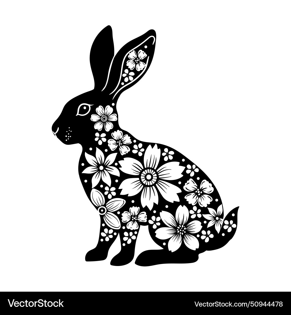 Easter bunny with floral pattern rabbit paper cut Vector Image