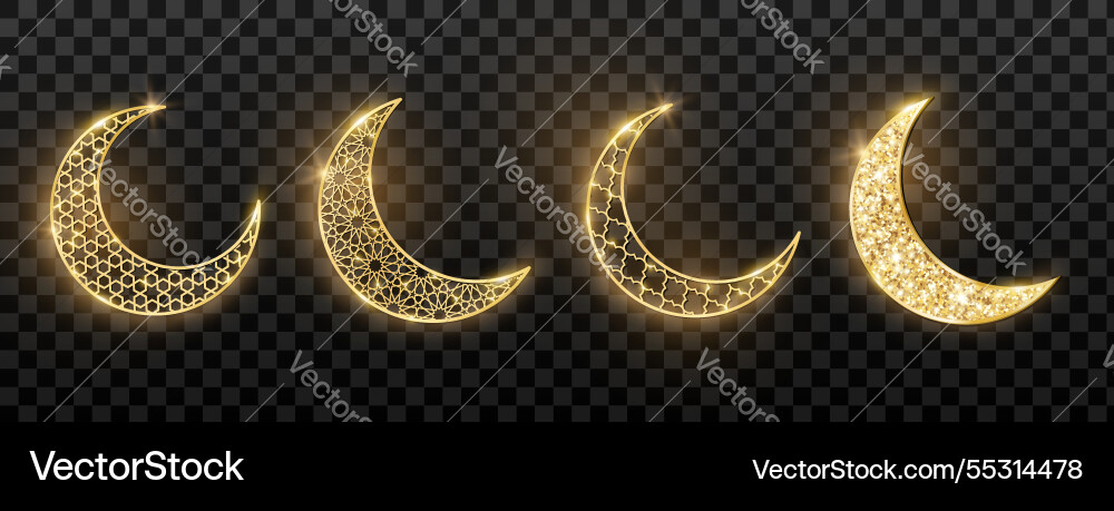 Golden crescent symbols isolated moon shape Vector Image