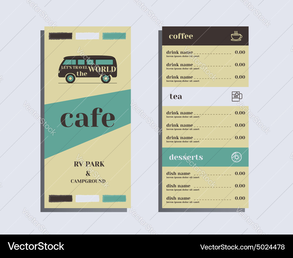 Restaurant and cafe menu flat design rv park Vector Image