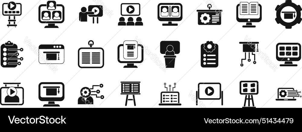 Classroom management software icons set Royalty Free Vector