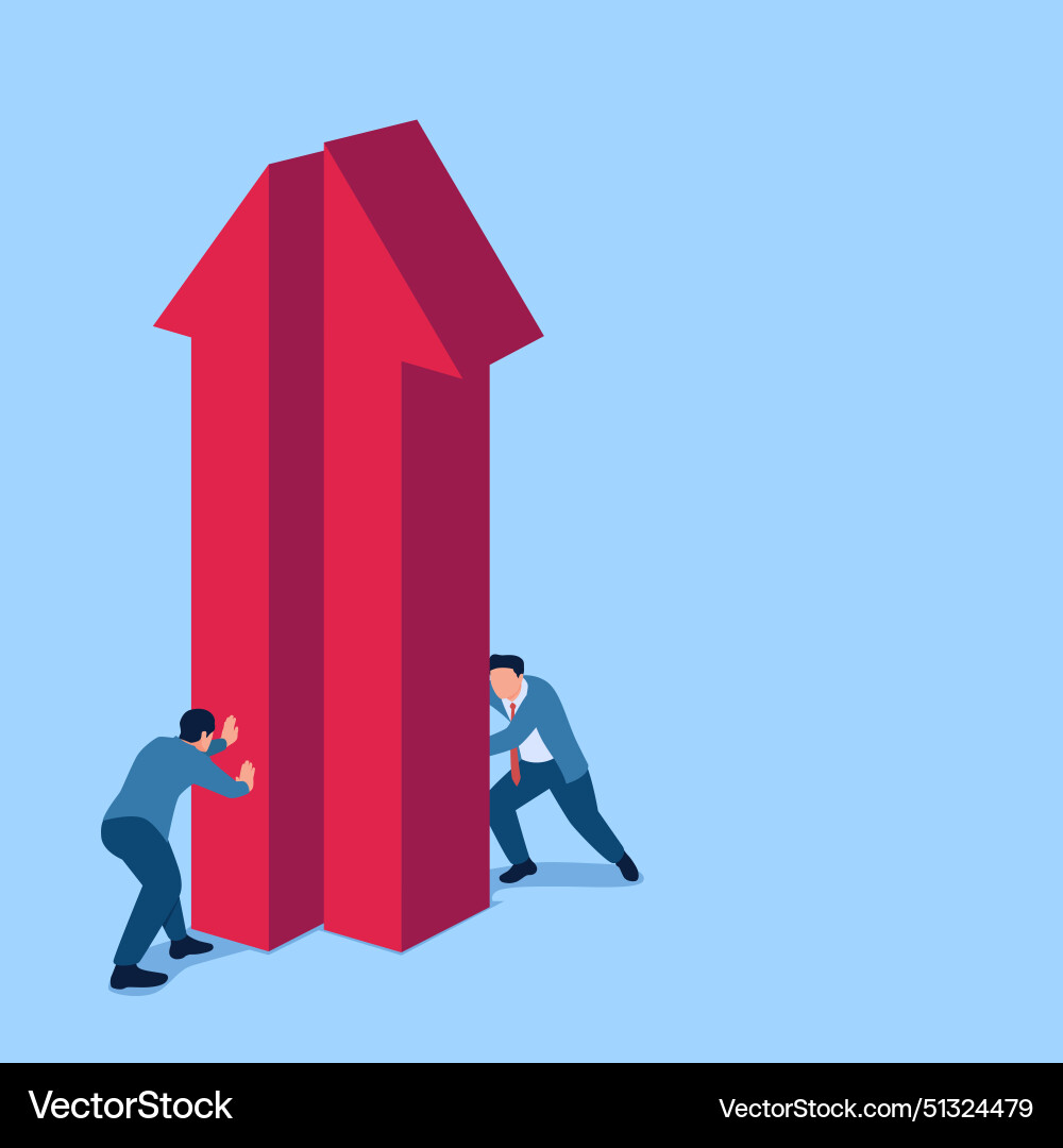 People pushing arrows make it one a metaphor Vector Image