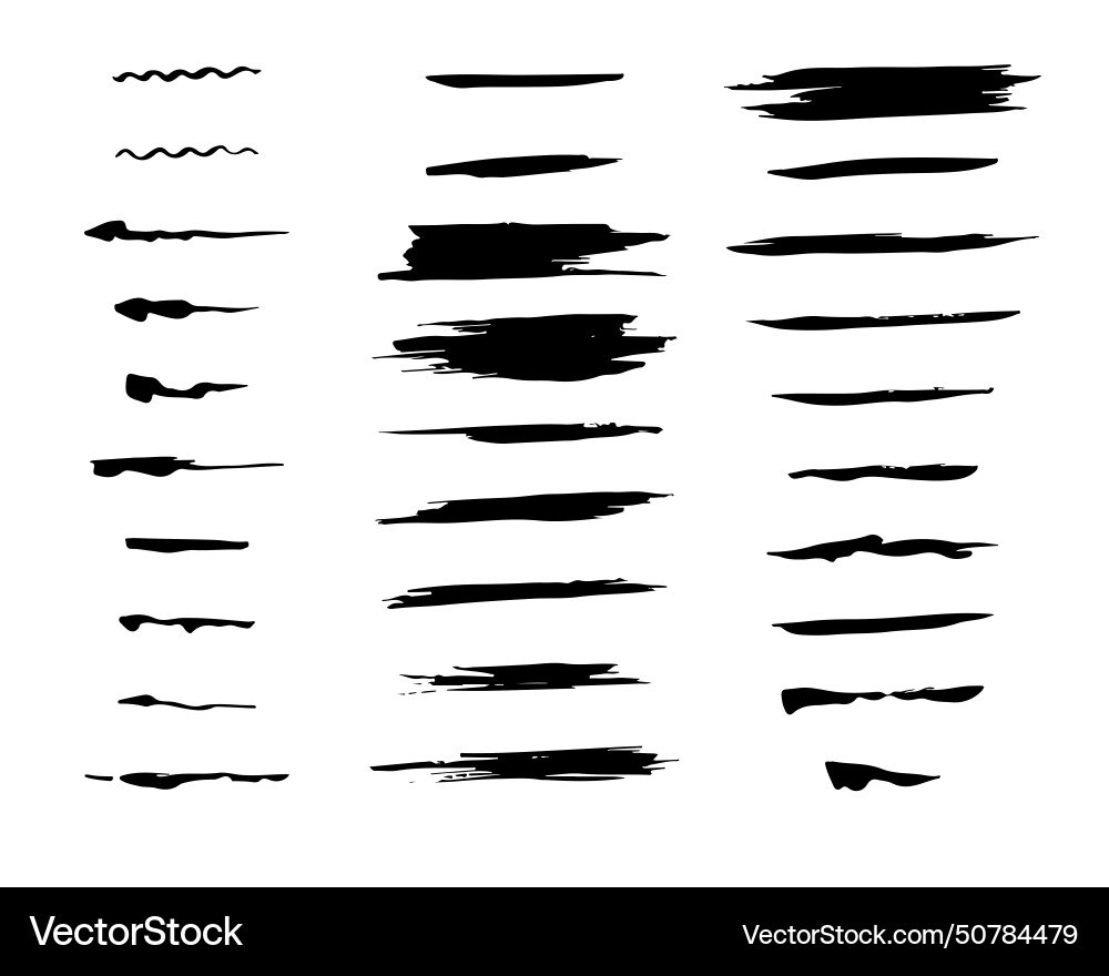 Set of brush strokes black ink grunge Royalty Free Vector