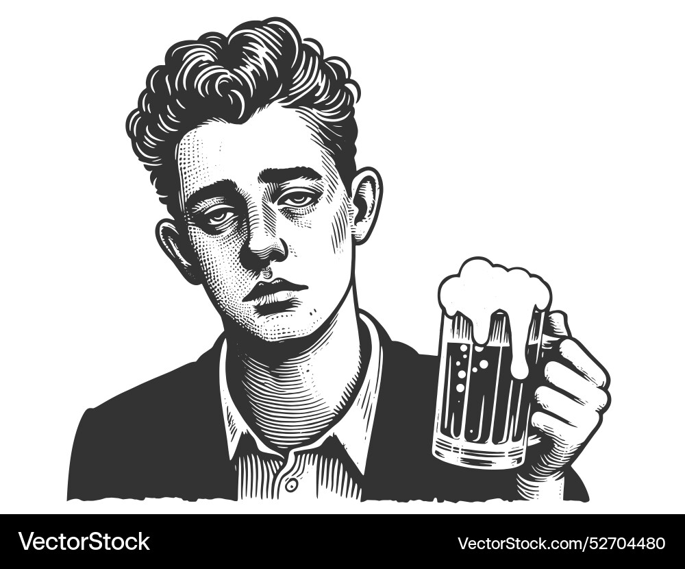 Alcoholic man holding beer mug Royalty Free Vector Image