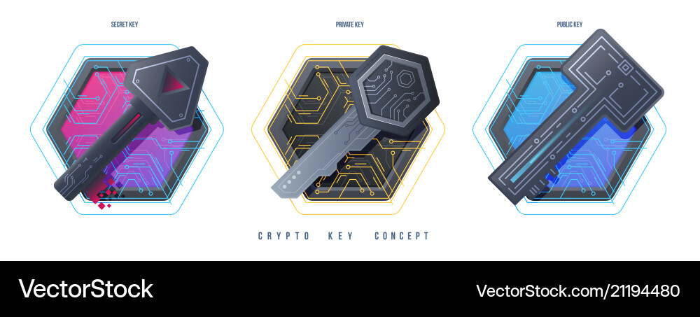 Crypto keys management icons digital graphic Vector Image