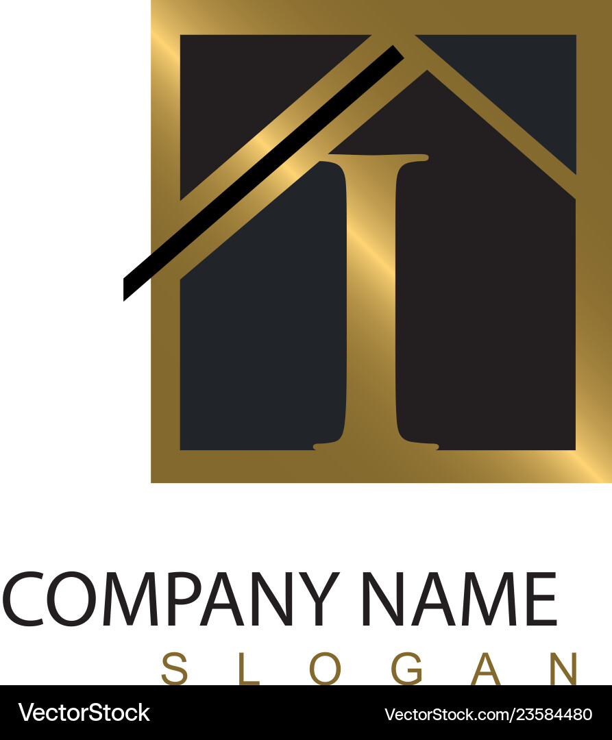 Gold letter i house logo Royalty Free Vector Image