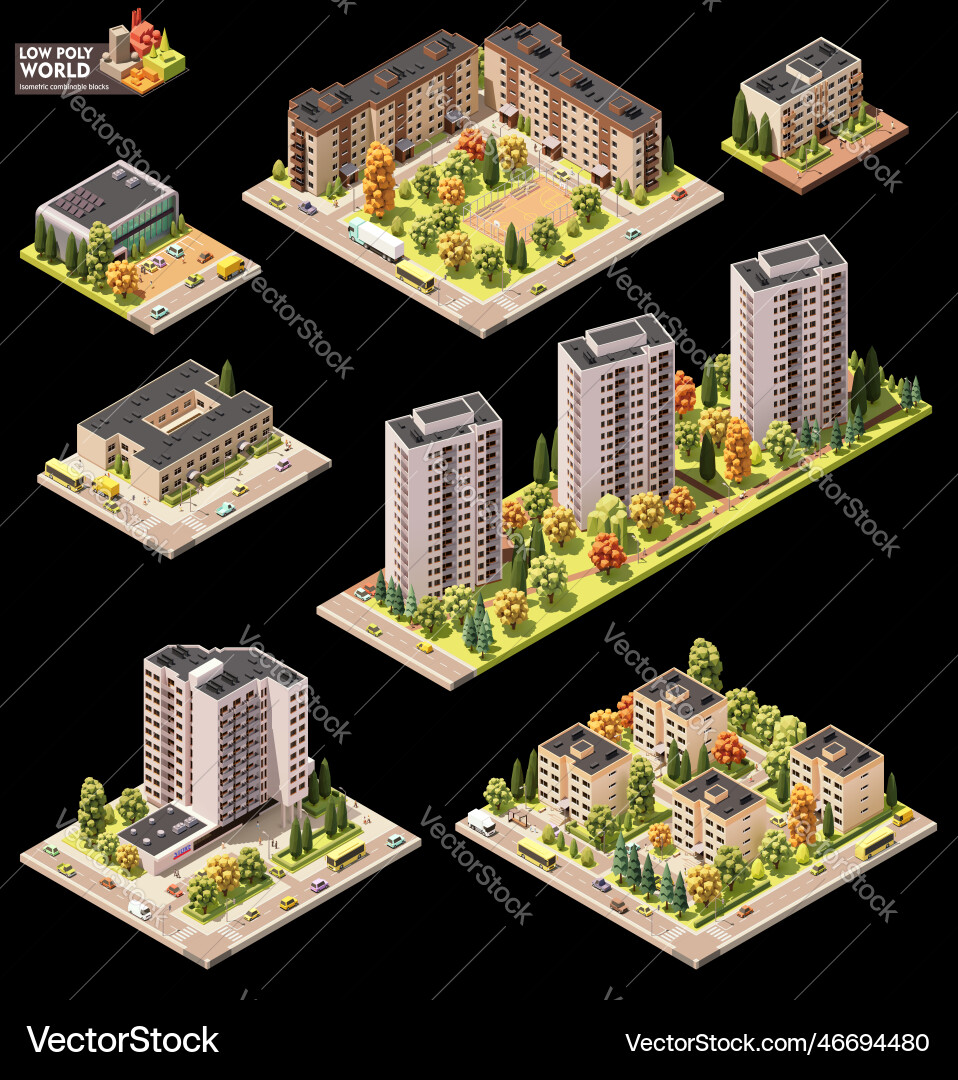 Isometric city map blocks Royalty Free Vector Image