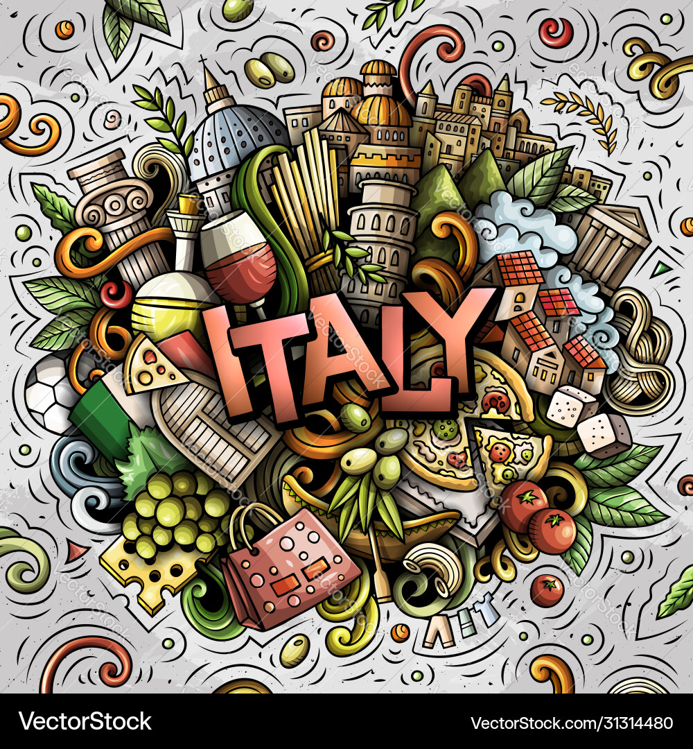 Italy hand drawn cartoon doodles Royalty Free Vector Image