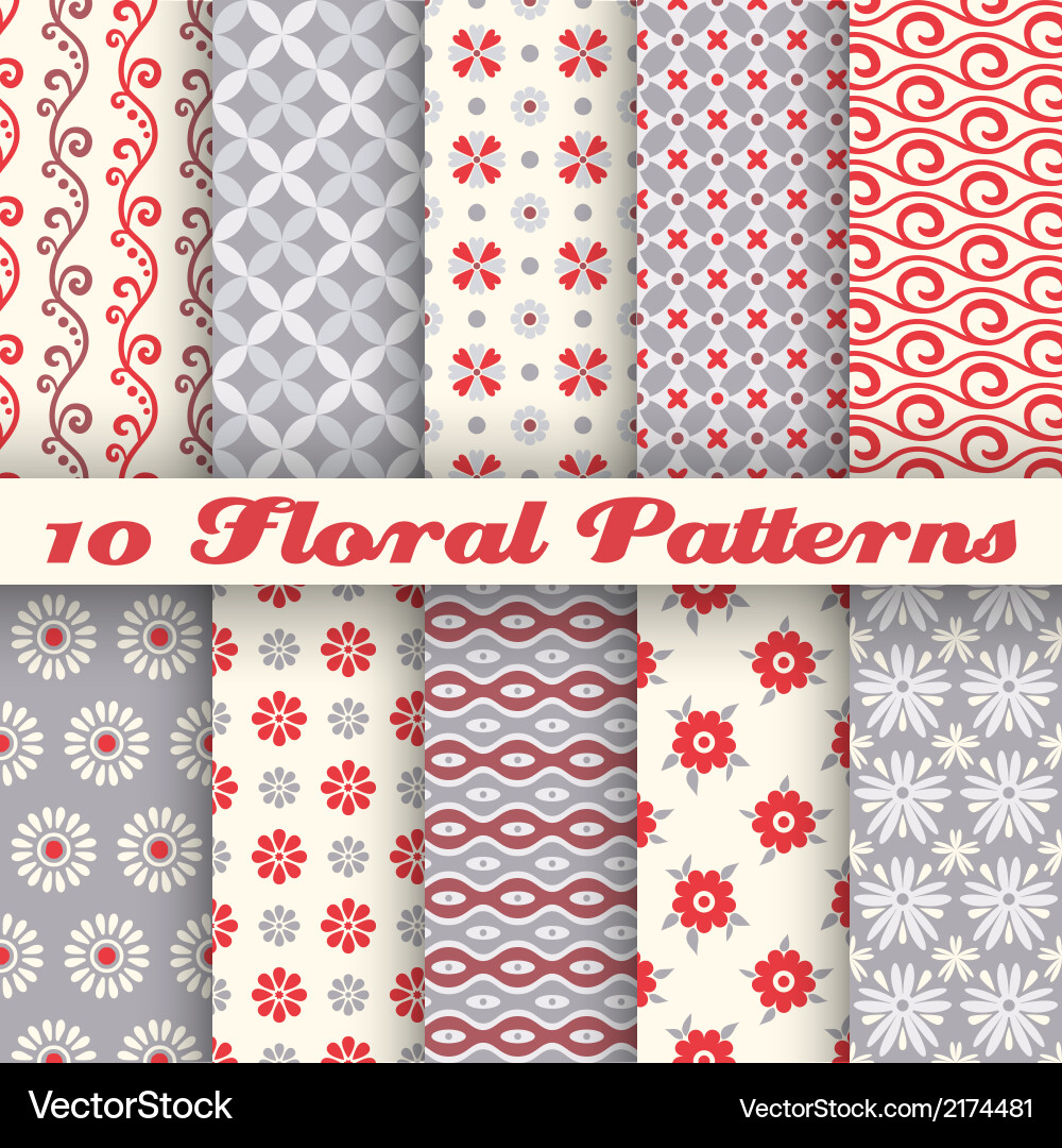 10 floral fashionable seamless patterns tiling Vector Image