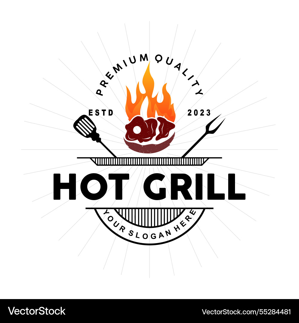 Barbecue Logo heißen Grill Design mit Feuer Vektorbild