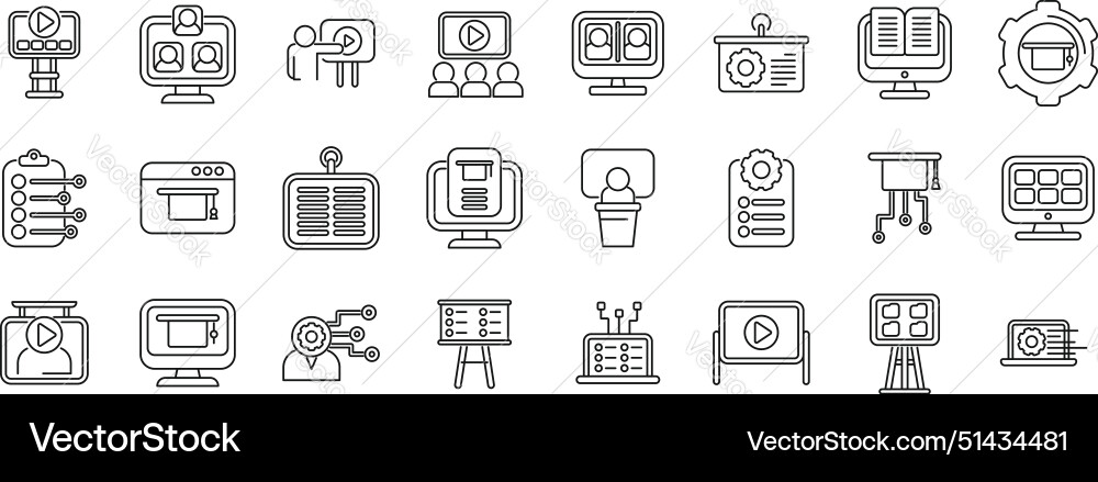 Classroom management software icons set Royalty Free Vector