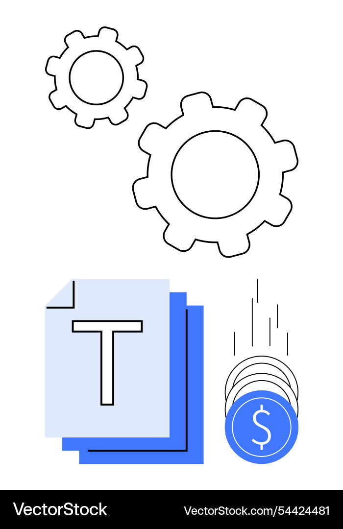 Gear icons document with text and coins falling Vector Image