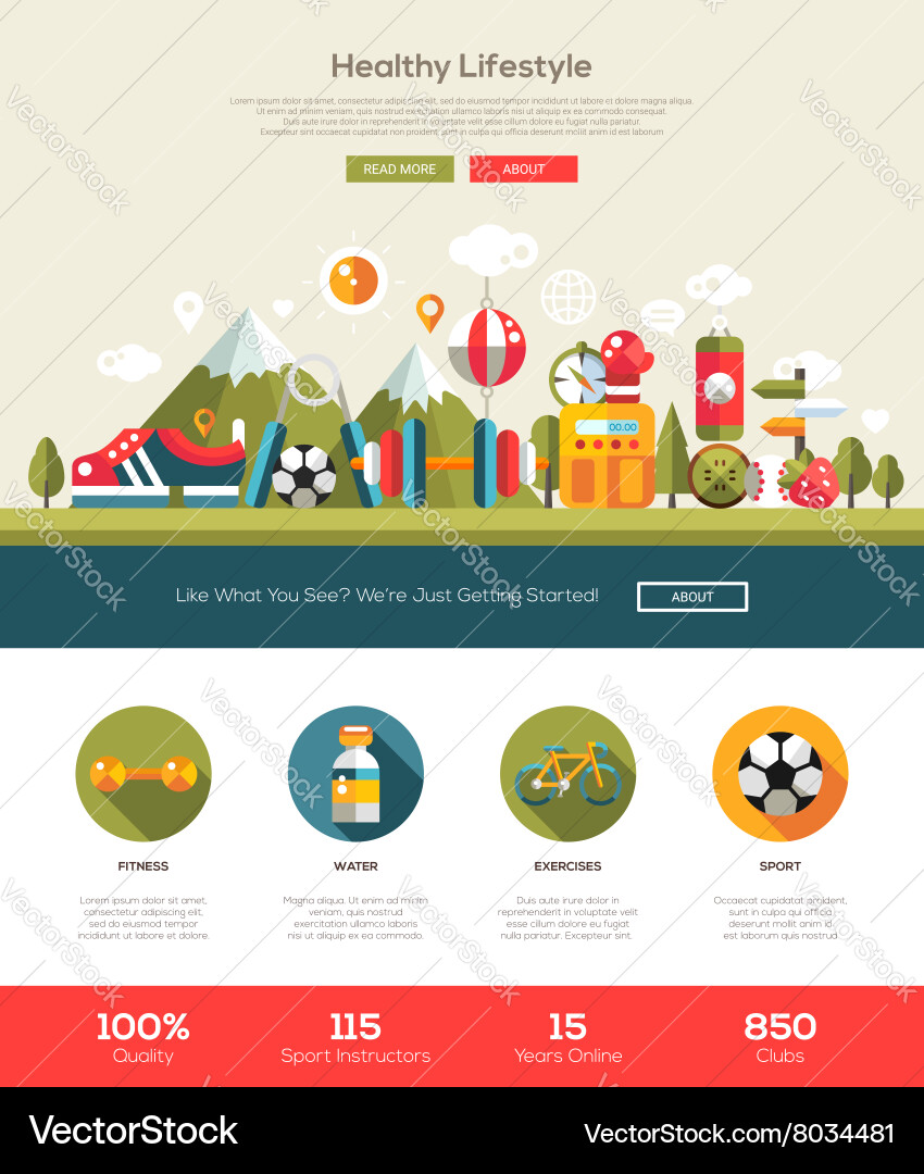Healthy lifestyle website template with header Vector Image