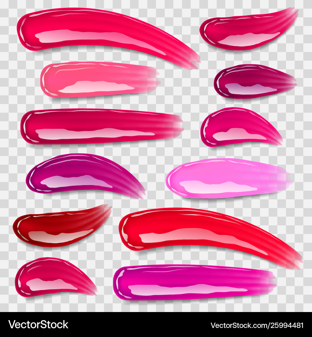 Lip gloss smears photo realistic set Royalty Free Vector