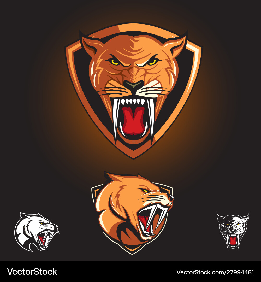 Saber tooth cat smilodon logo Royalty Free Vector Image