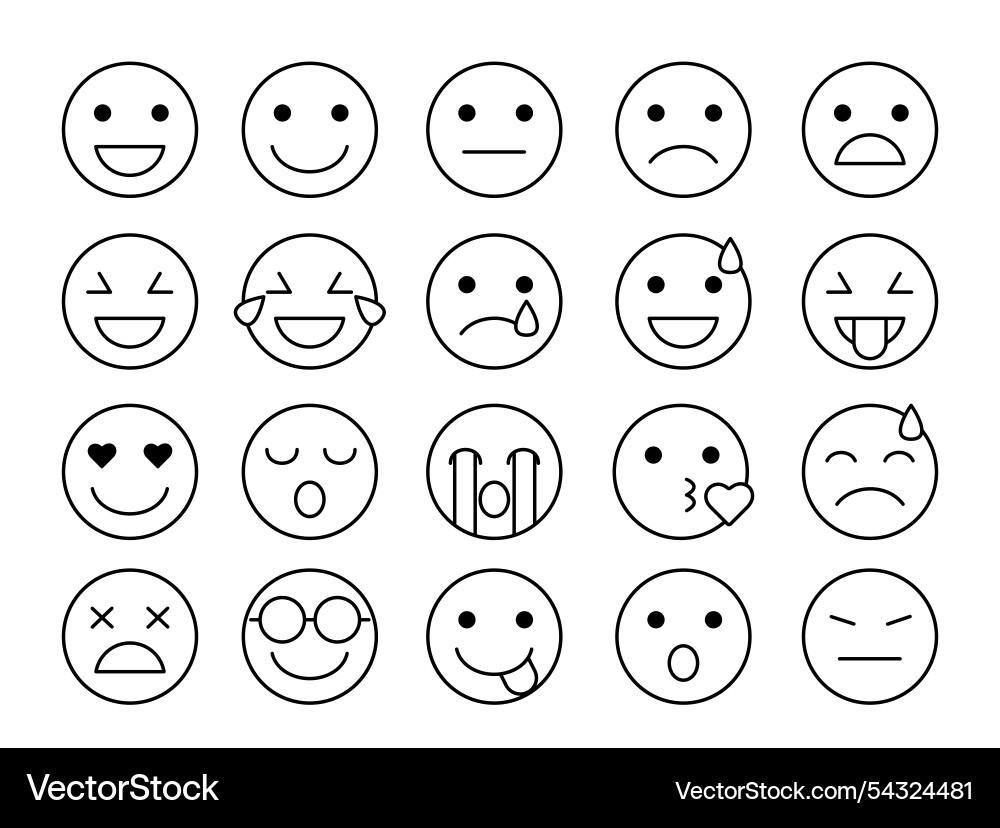 Set of linear emoji various emoticons Royalty Free Vector