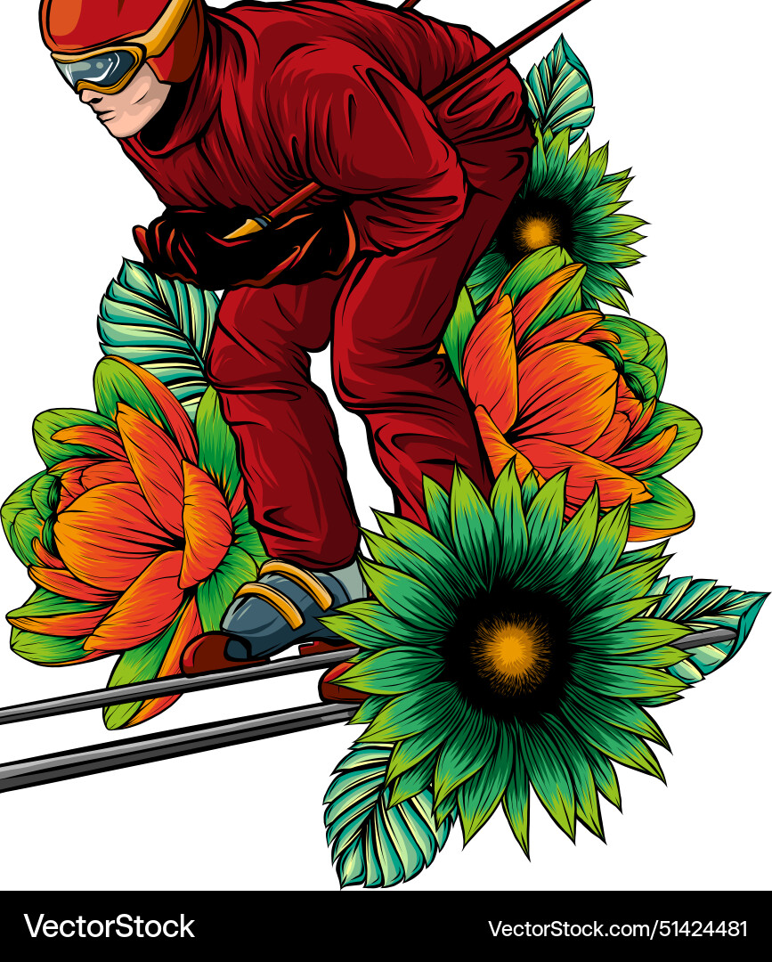 Skiing man colored draw Royalty Free Vector Image
