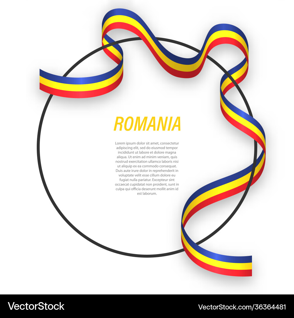 Waving ribbon flag romania on circle frame Vector Image
