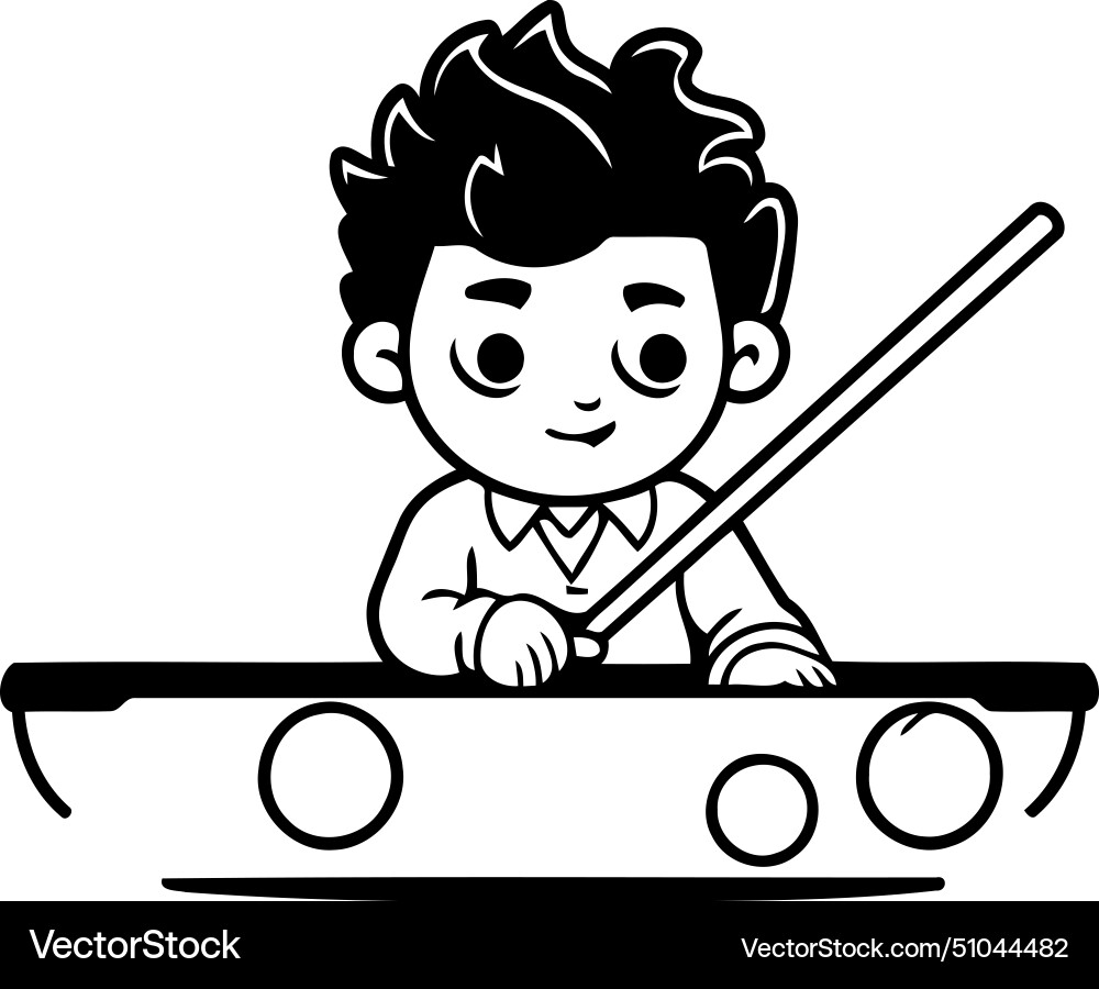 Boy playing billiards in cartoon style isolated Vector Image