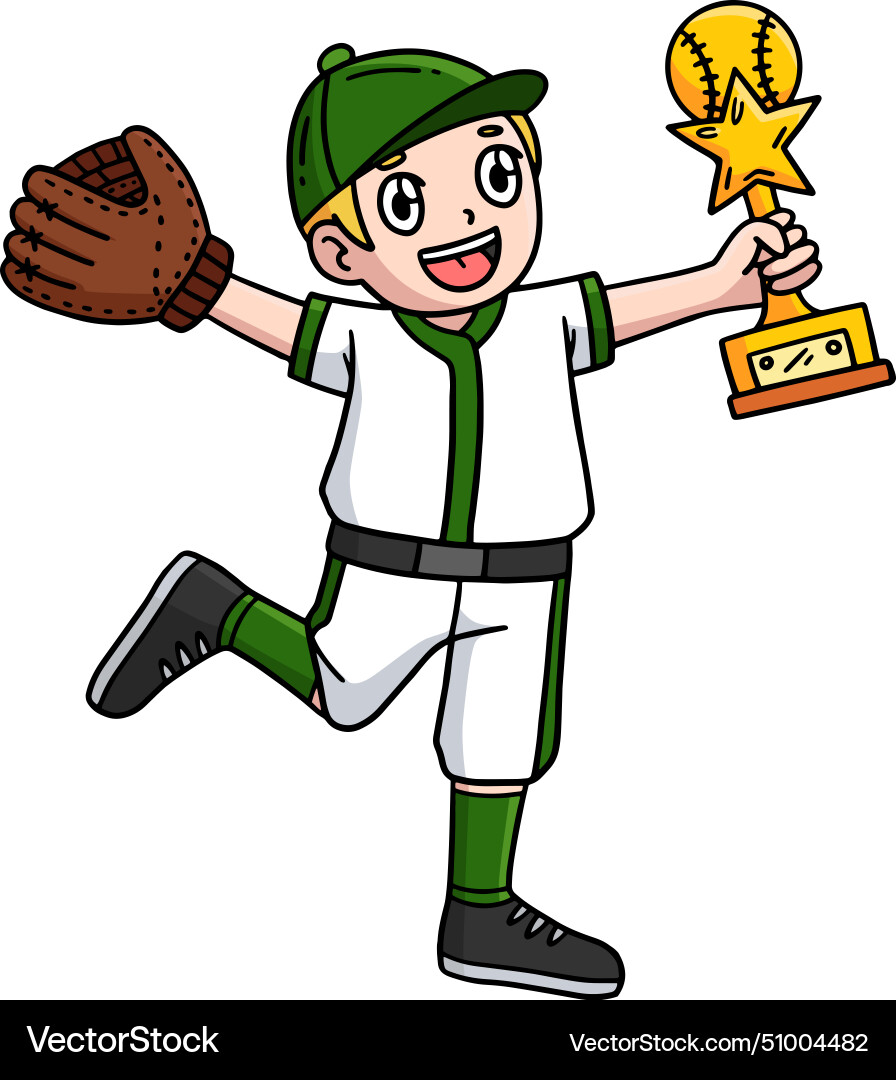 Boy with a baseball trophy cartoon colored clipart
