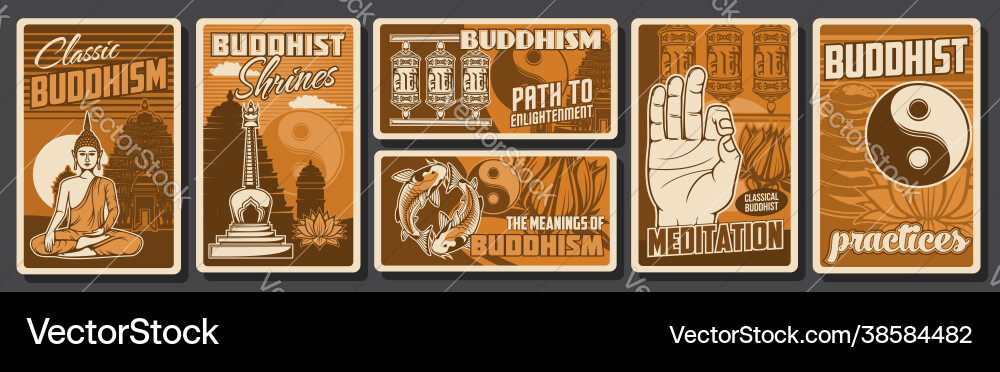 Buddhism religion practices posters Royalty Free Vector